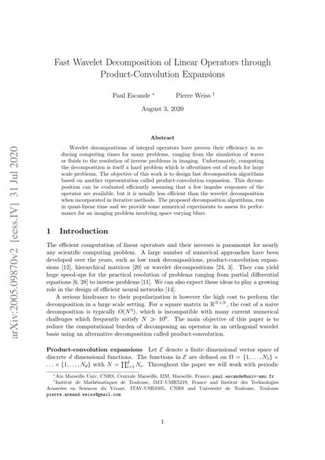 pdf fast wavelet decomposition of linear operators through product