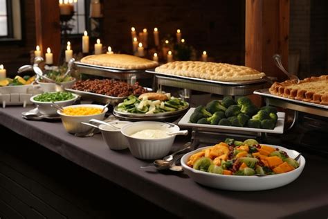 Classic British Pub Fare Buffet Catering Service Premium Ai Generated Image