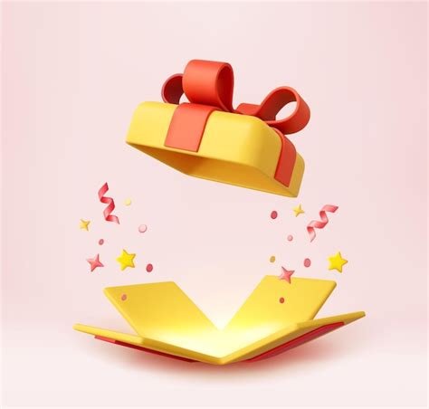Premium Vector 3d Surprise Open Gift Box With Falling Confetti