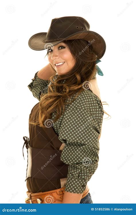 Sorriso Della Maglia E Del Cappello Del Lato Del Cowgirl Fotografia
