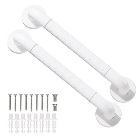 2 Pack 16 Inch White Shower Grab Bar Bath Grab Rails With Anti Slip