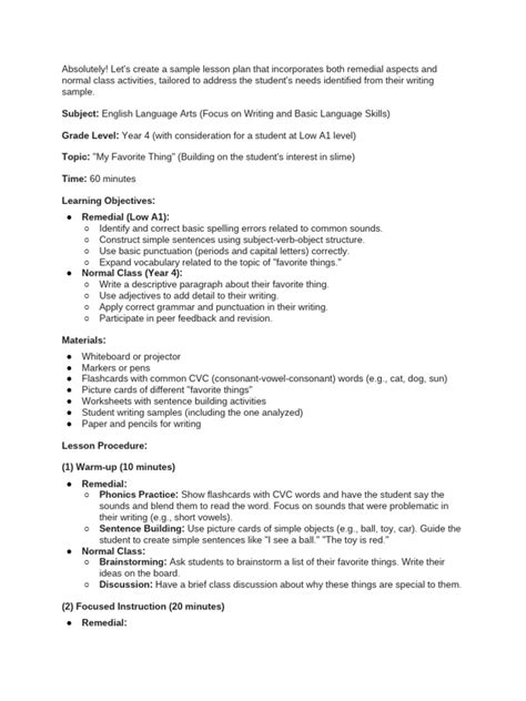 Create An Sample Remedial Class Lesson Plan With Pdf Phonics
