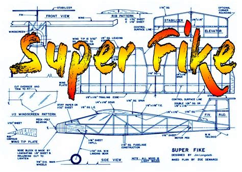 Full Size Printed Plans Wingspan 13 3 4 Super Fike Vintage Model Plans