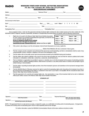 Fillable Online Mshsaa 573 875 4880 RADIO BROADCAST AGREEM MSHSAA