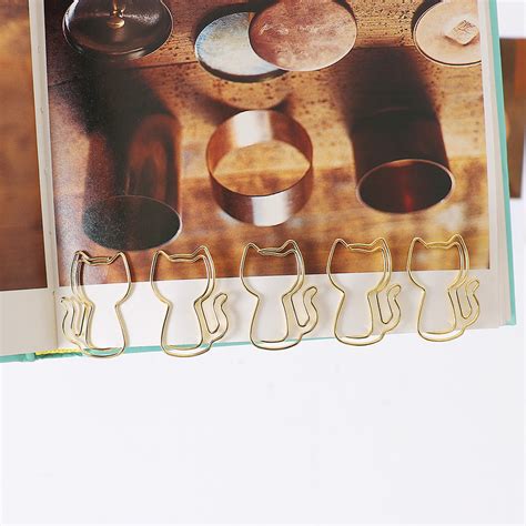 Badu Bg 10 бр Творчески златни кламери котка Форма за бележка Метален кламер върху книга Хартия