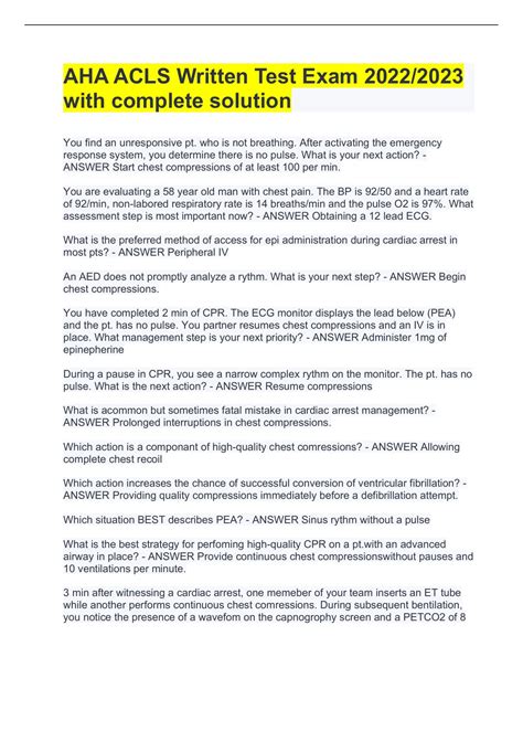 Aha Acls Written Test Exam 2022 2023 With Complete Solution Aha Acls