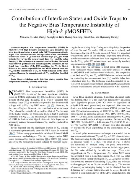 Pdf Contribution Of Interface States And Oxide Traps To The Negative Bias Temperature
