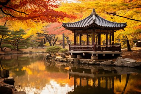 연못 옆에 앉아 있는 정자 가을 고건축 관람정 배경 일러스트 및 사진 무료 다운로드 Pngtree