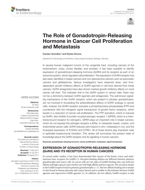 Pdf The Role Of Gonadotropin Releasing Hormone In Cancer Cell