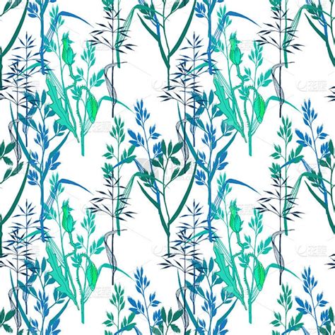 秋天无缝图案与树叶和草在白色的背景。素材 花瓣网