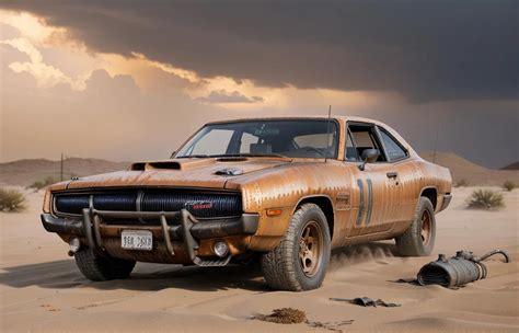 Post Apocalyptic Dodge Charger In Desert Diffus