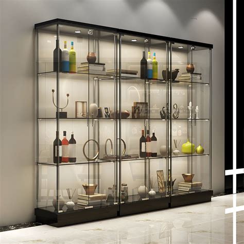 Contemporary Living Room Multi Shelf Glass Doors Curio Cabinet Black