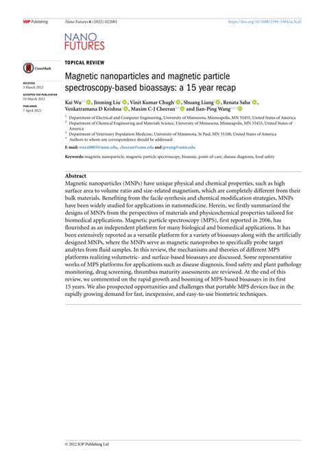 Magnetic Nanoparticles And Magnetic Particle Spectroscopy Based Bioassays A 15 Year Recap