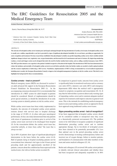 Pdf The Erc Guidelines For Resuscitation 2005 And The Medical