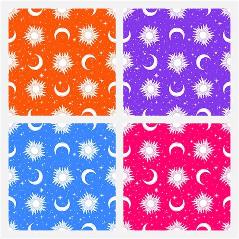 Premium Vector Set Of 4 Seamless Patterns With Celestial Design