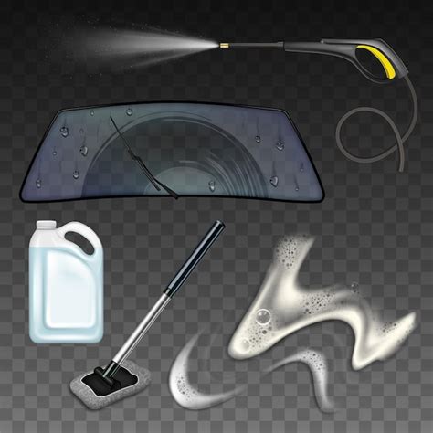 Free Vector Car Wash Service Tool And Accessory Set Container
