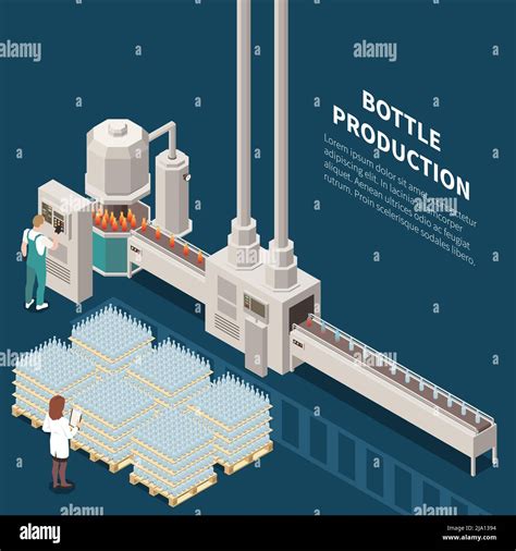 Glass Production Isometric Background With Composition Of Editable Text