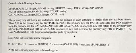 Solved Consider The Following Schema Suppliers Sid
