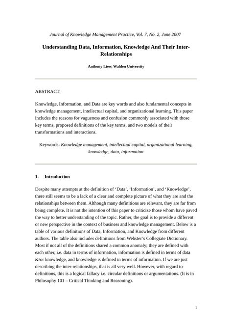 Pdf Understanding Data Information Knowledge And Their Inter Relationships