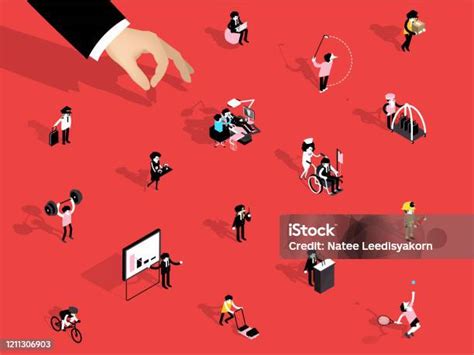 선택 진로 진로의 배경 디자인 다른 직업의 아이소메트릭 사람들의 일러스트 아이소메트릭 디자인 컨셉 등측투영법에 대한 스톡 벡터