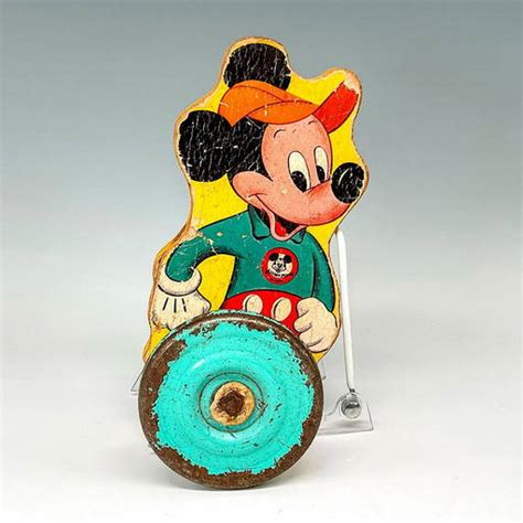 Gong Toy Mfg Mickey Mouse Club Pull Push Toy Bell Wheels