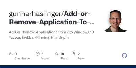 Github Gunnarhaslinger Add Or Remove Application To Windows 10 Taskbar Add Or Remove