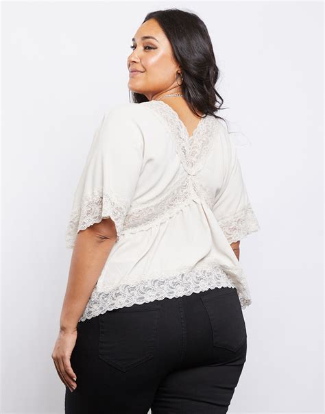 Plus Size Lace Trim Blouse Curvy Lace Top 2020ave