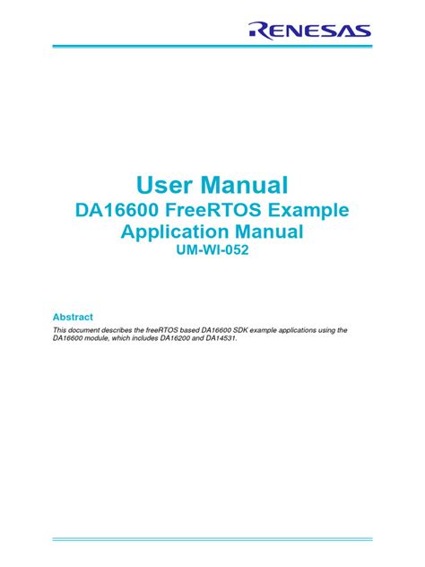 Ren Um Wi 052 Da16600 Freertos Example Application Manual 1v5 Mas