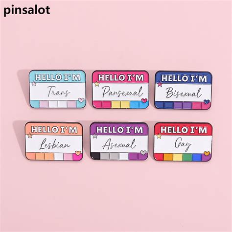 Olá Eu Sou Lgbt Pins De Esmalte Personalizado Bissexual Trans Gay