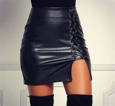 Large Size S 5xl Europe And America Sexy Woman Black Mini Pu Skirt
