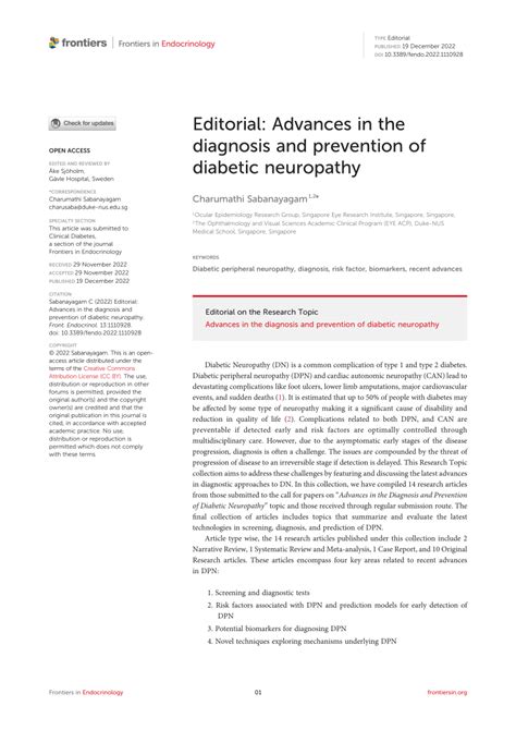 Pdf Editorial Advances In The Diagnosis And Prevention Of Diabetic Neuropathy