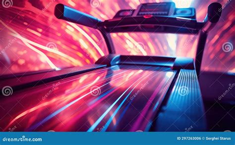 A Treadmill In A Gym With Red And Blue Lights AI Stock Photo Image Of Backgrounds Shiny