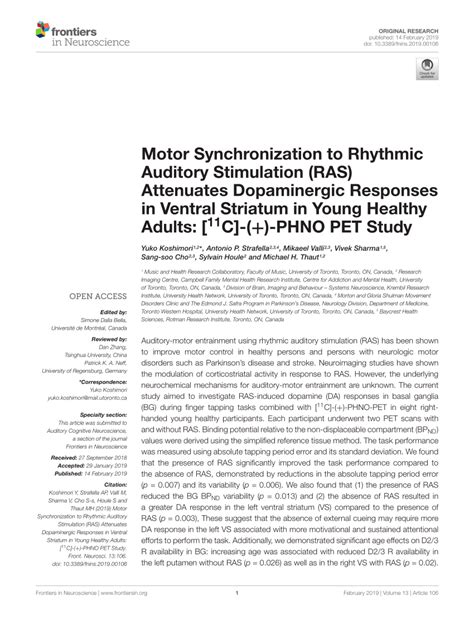 Pdf Motor Synchronization To Rhythmic Auditory Stimulation Ras Attenuates Dopaminergic