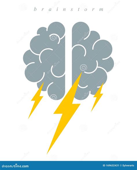 Brainstorm Concept Vector Logo Or Icon Human Brain And Lightning Bolt