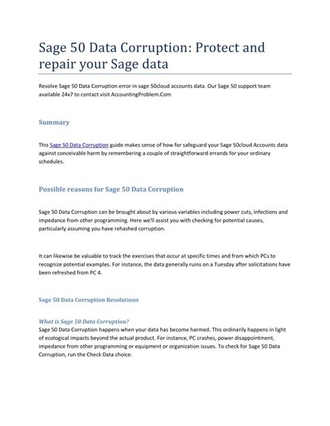 ppt sage 50 data corruption protect and repair your sage data