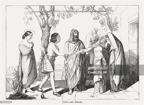 Marriage Of Tobit And Sarah Wood Engarving Published In 1855 High Res