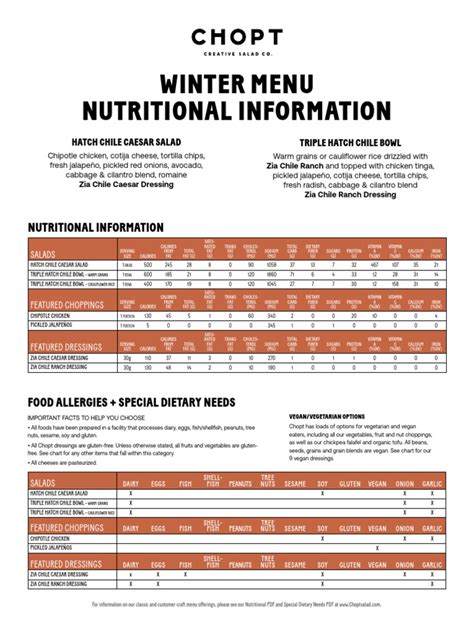 Chopt Seasonal Nutritional Information 2 Pdf Nutrition Facts