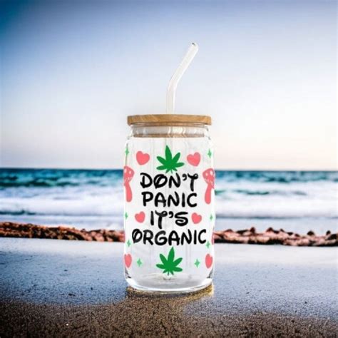 Dont Panic Its Organic Weed Tumbler Beer Can Glass With Lid And