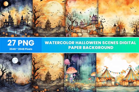 Watercolor Halloween Scenes Background Graphic By Creative Express