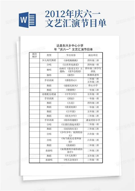 2012年庆六一文艺汇演节目单word模板下载编号lxexxxzo熊猫办公
