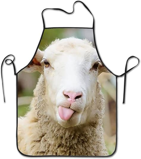 Funny Sheep Portrait Of Sheep Showing Tongue Kitchen Apronfunny Sheep