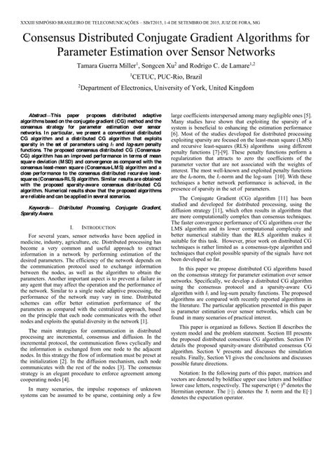 Pdf Consensus Distributed Conjugate Gradient Algorithms For Parameter