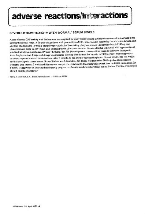 Pdf Severe Lithium Toxicity With ‘normal Serum Levels Dokumentips