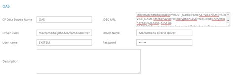 connection string for coldfusion using oracle advanced security
