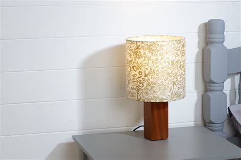 Square Sapele Table Lamp With 20cm Drum Lamp Shade B135 ~ Gold Birds