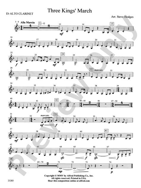 Three Kings March E Flat Alto Clarinet E Flat Alto Clarinet Part
