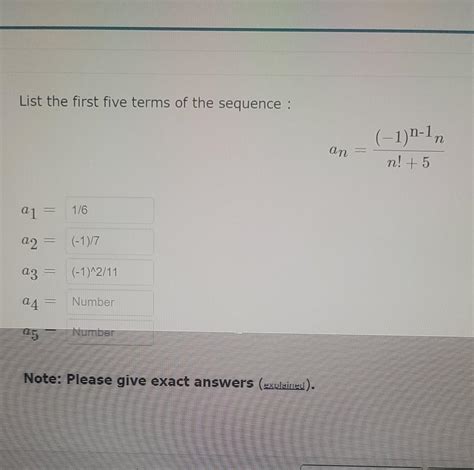 solved list the first five terms of the sequence 1 n in