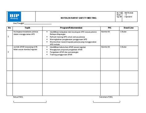 Form 03 Notulen Rapat P2k3 Pdf