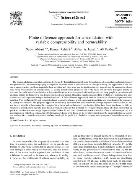 Pdf Finite Difference Approach For Consolidation With Variable