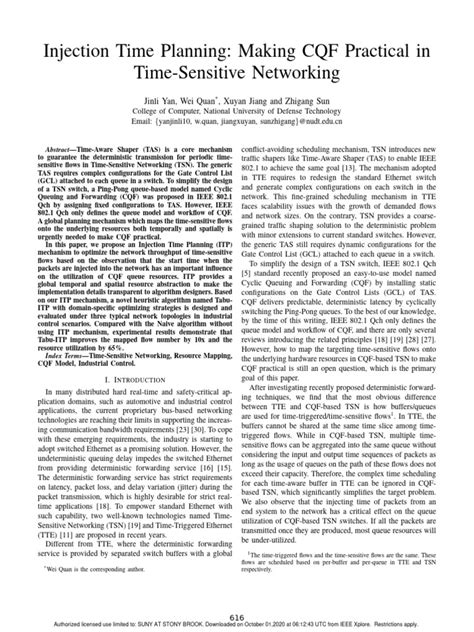 Injection Time Planning Making Cqf Practical In Time Sensitive Networking Pdf Computer